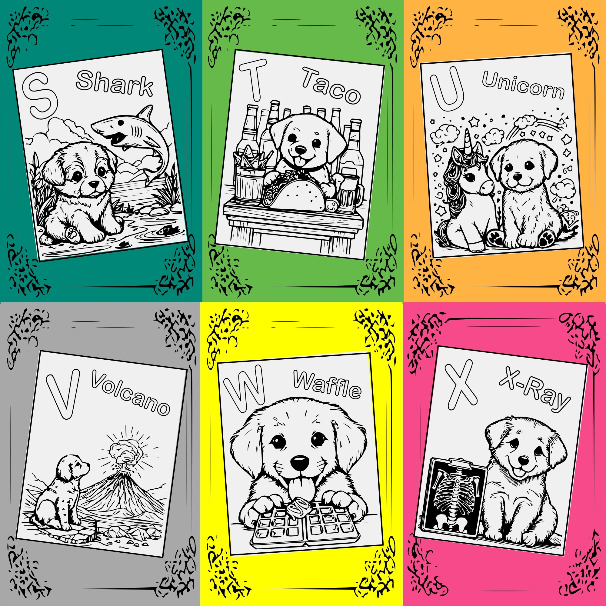 Alphabet Kids Coloring Pages With Item Starting With the Letter. - Etsy