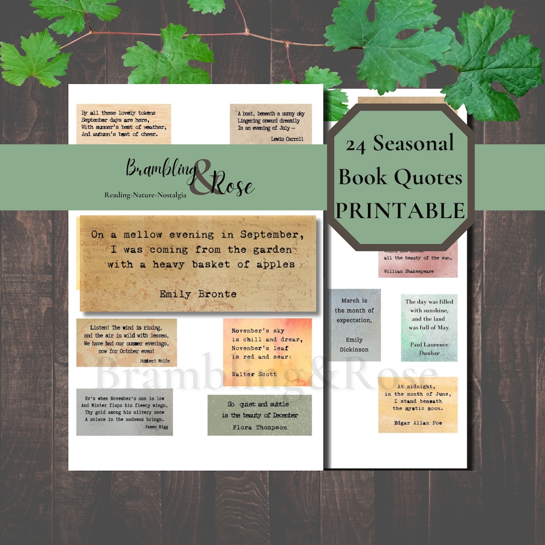 Book Quotes for Every Month, Printable Journal Quotes, Seasonal ...
