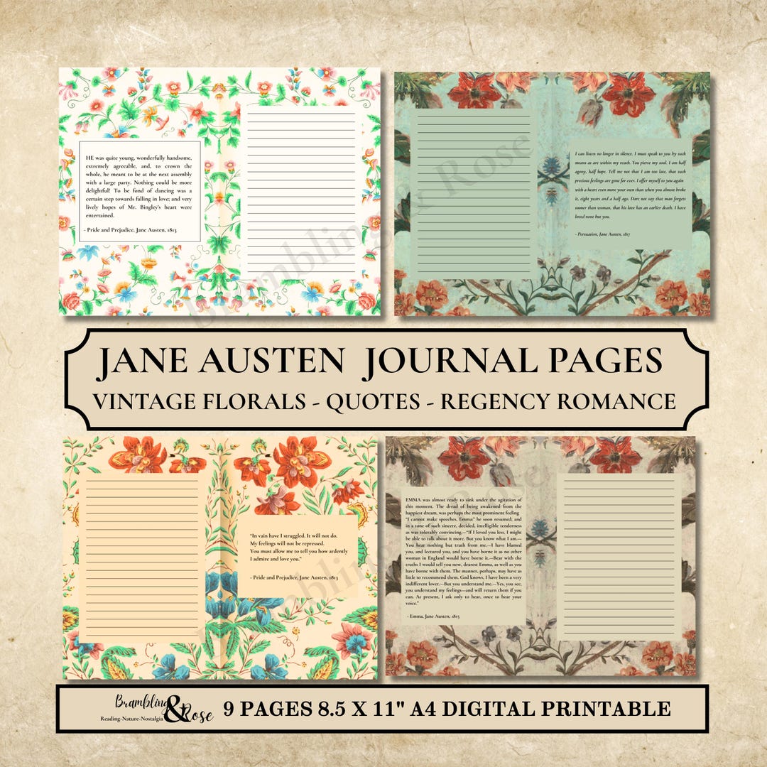 Jane Austen Journal Pages, Regency, Floral Junk Journal, Romantic ...