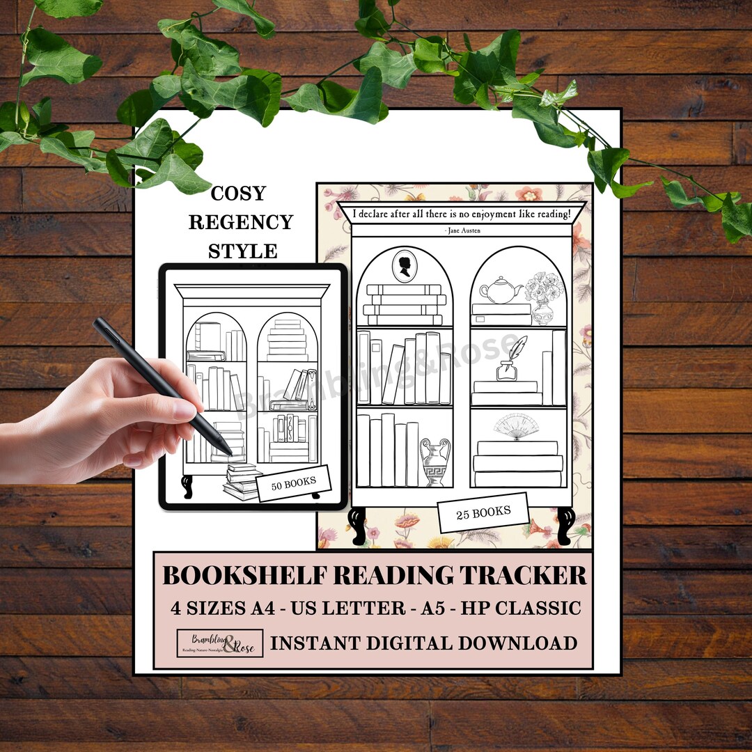 Regency Reading Tracker Printable, Digital Bookshelf Coloring Pages, 25 ...