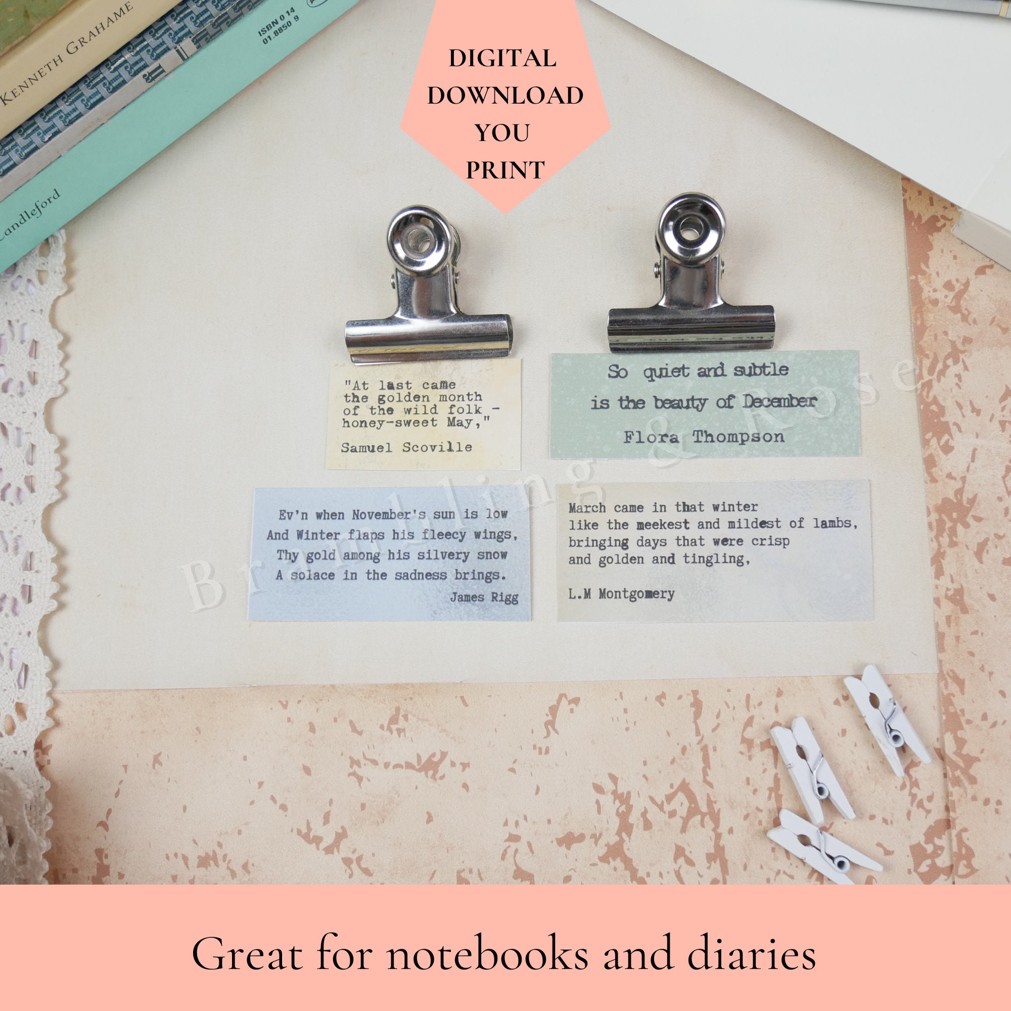 Book Quotes for Every Month, Printable Journal Quotes, Seasonal ...