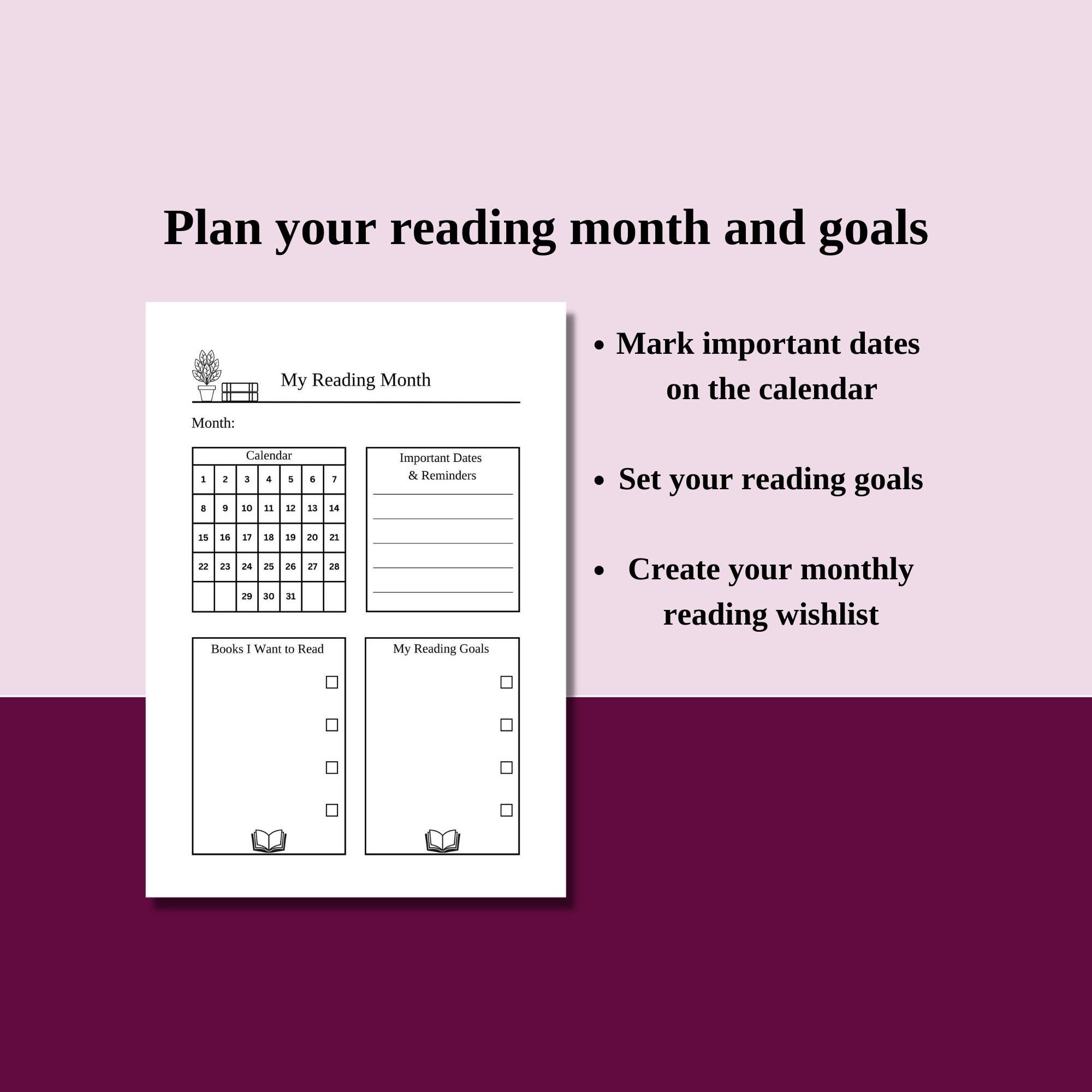 Printable Reading Journal, Monthly Reading Planner, Book Review, Book ...