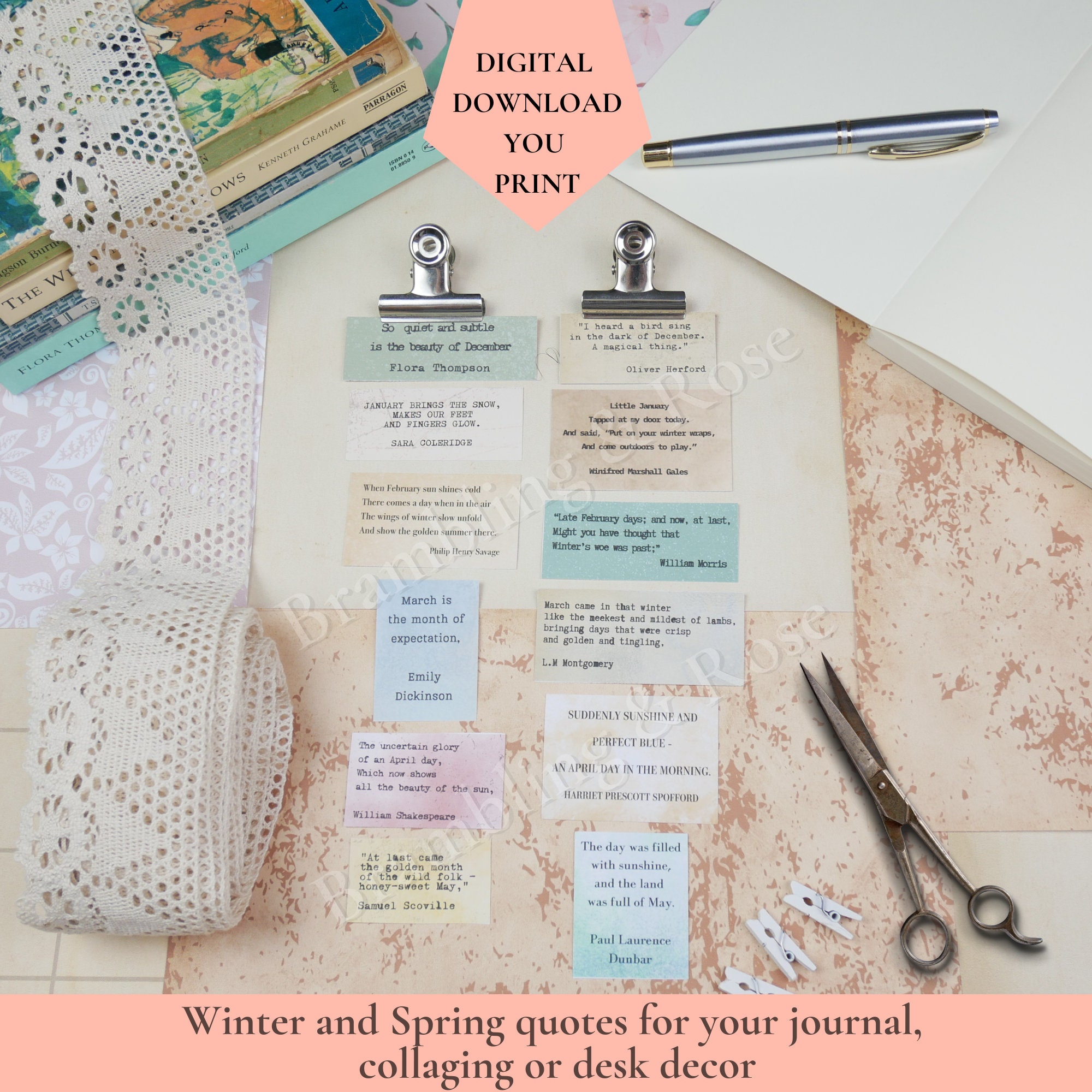 Book Quotes for Every Month, Printable Journal Quotes, Seasonal ...