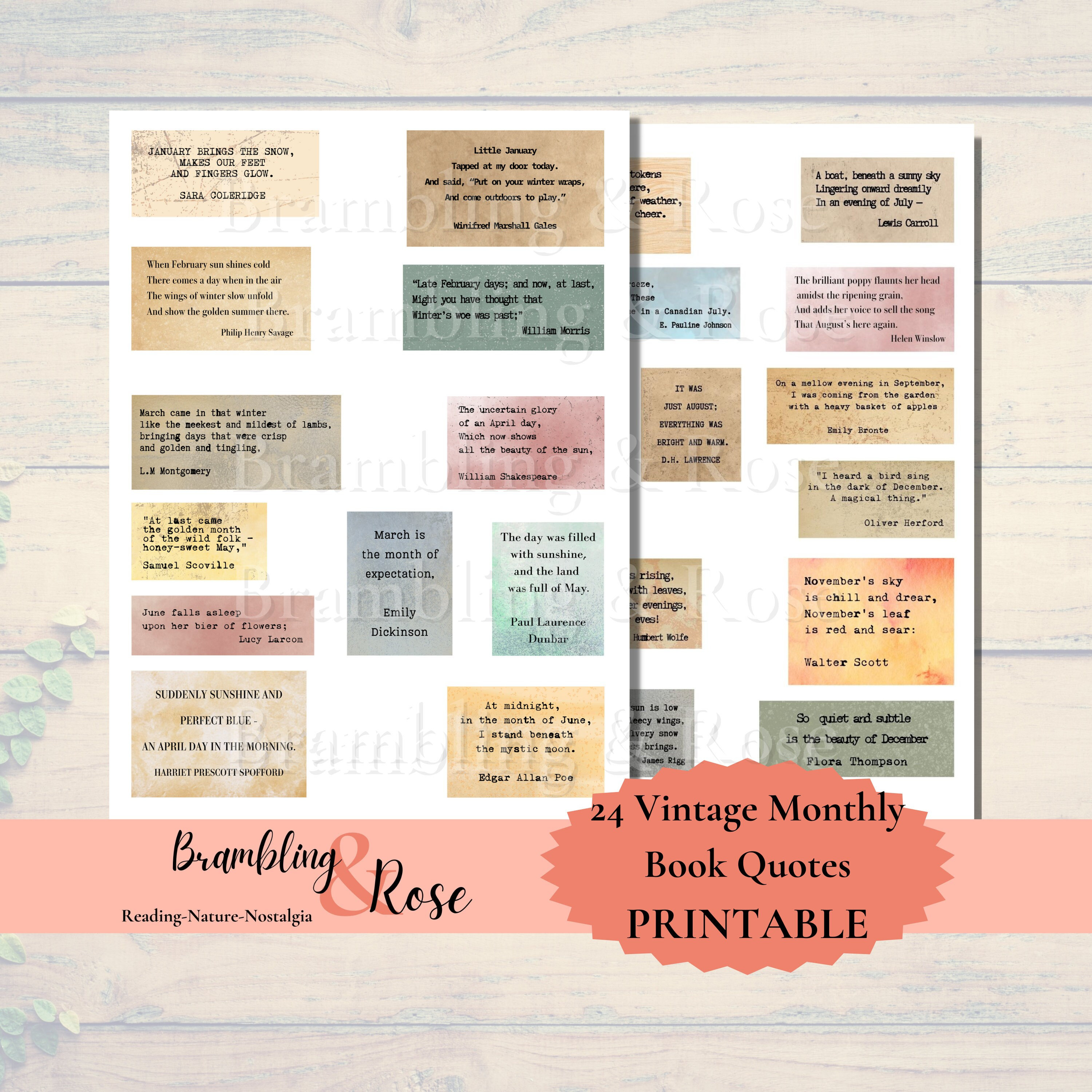 Book Quotes for Every Month, Printable Journal Quotes, Seasonal ...