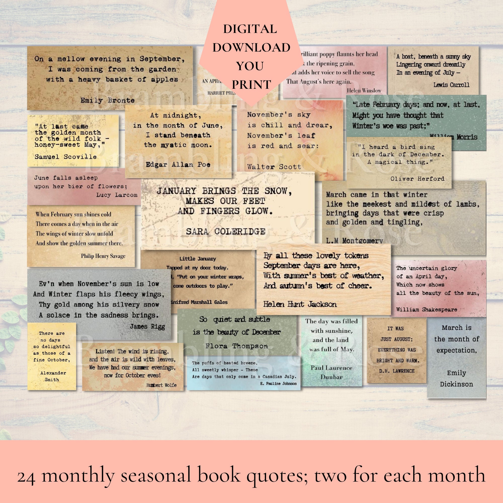 Book Quotes for Every Month, Printable Journal Quotes, Seasonal ...
