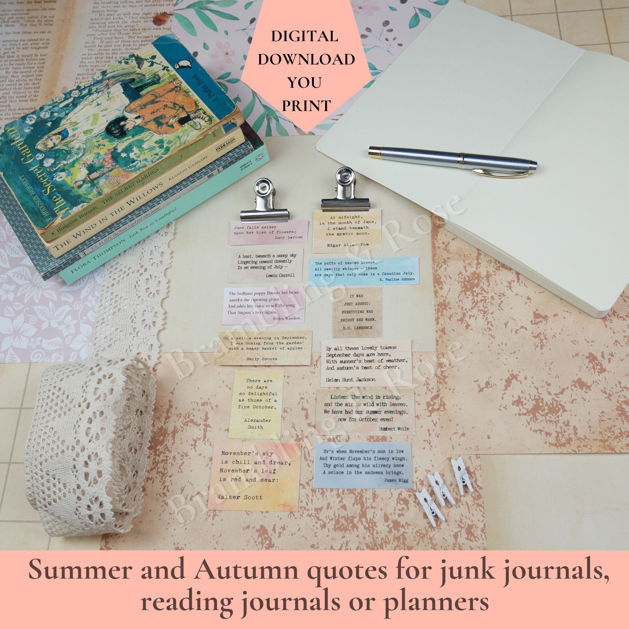Book Quotes for Every Month, Printable Journal Quotes, Seasonal ...
