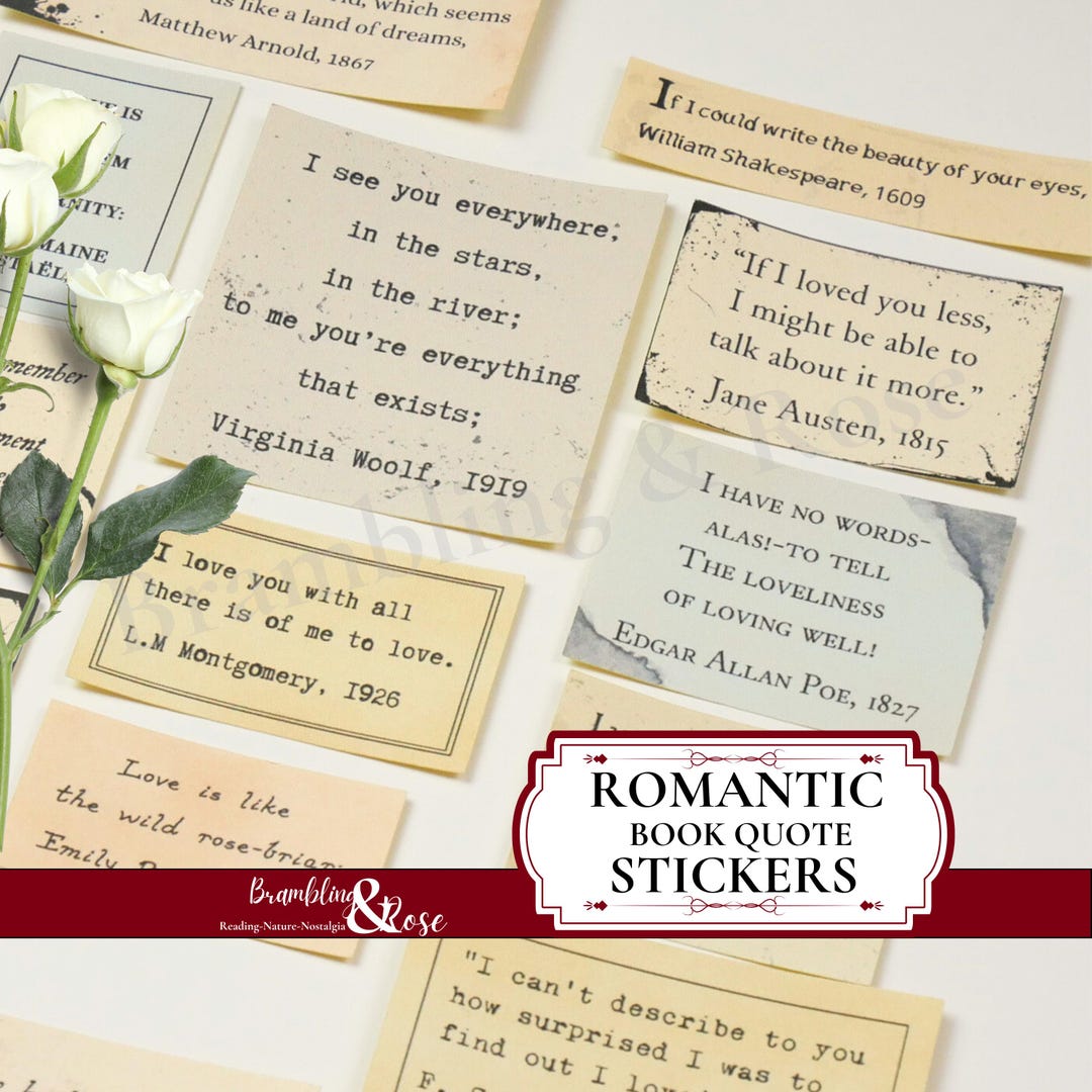 Romantic Literary Book Quotes Stickers, Famous Authors, Literature ...