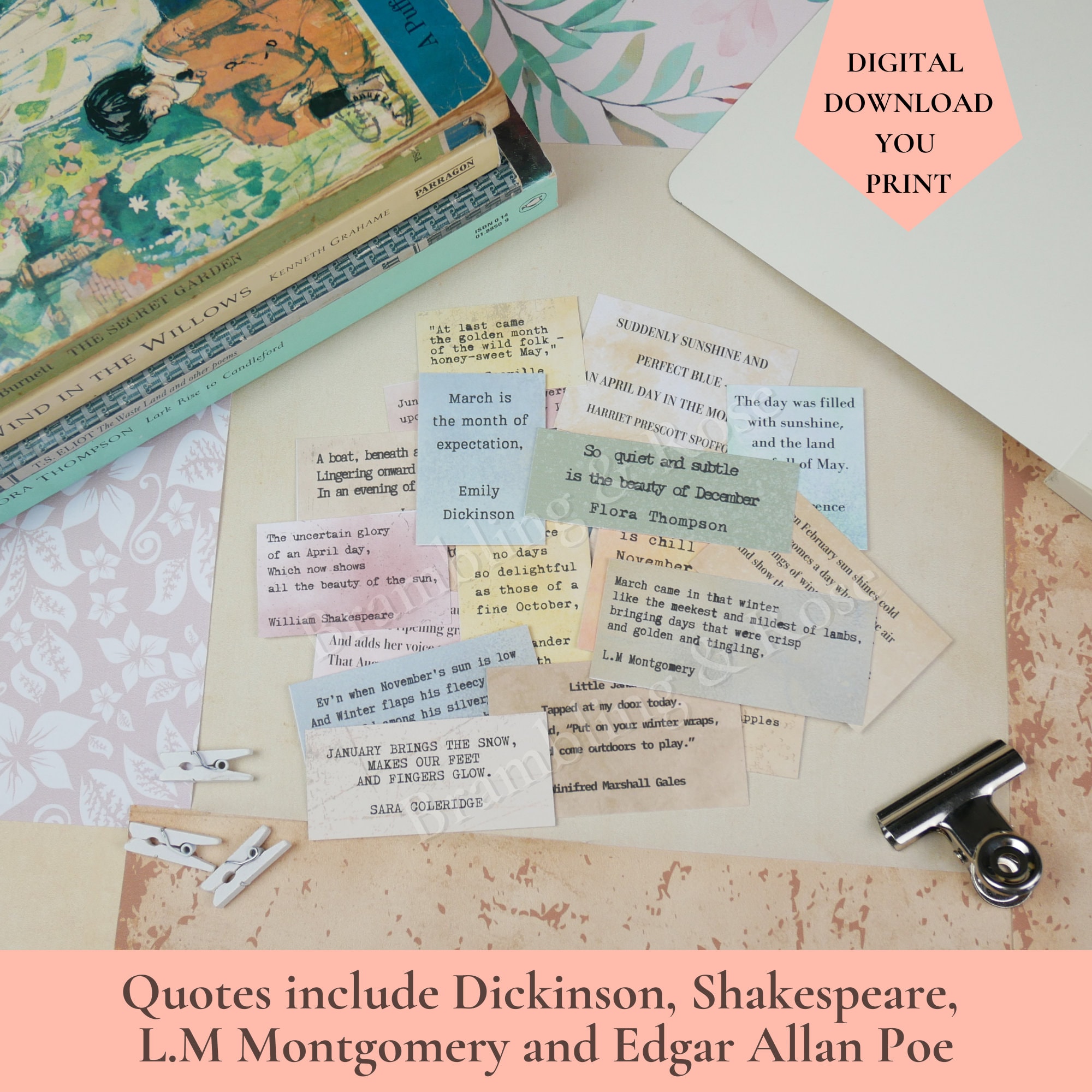 Book Quotes for Every Month, Printable Journal Quotes, Seasonal ...