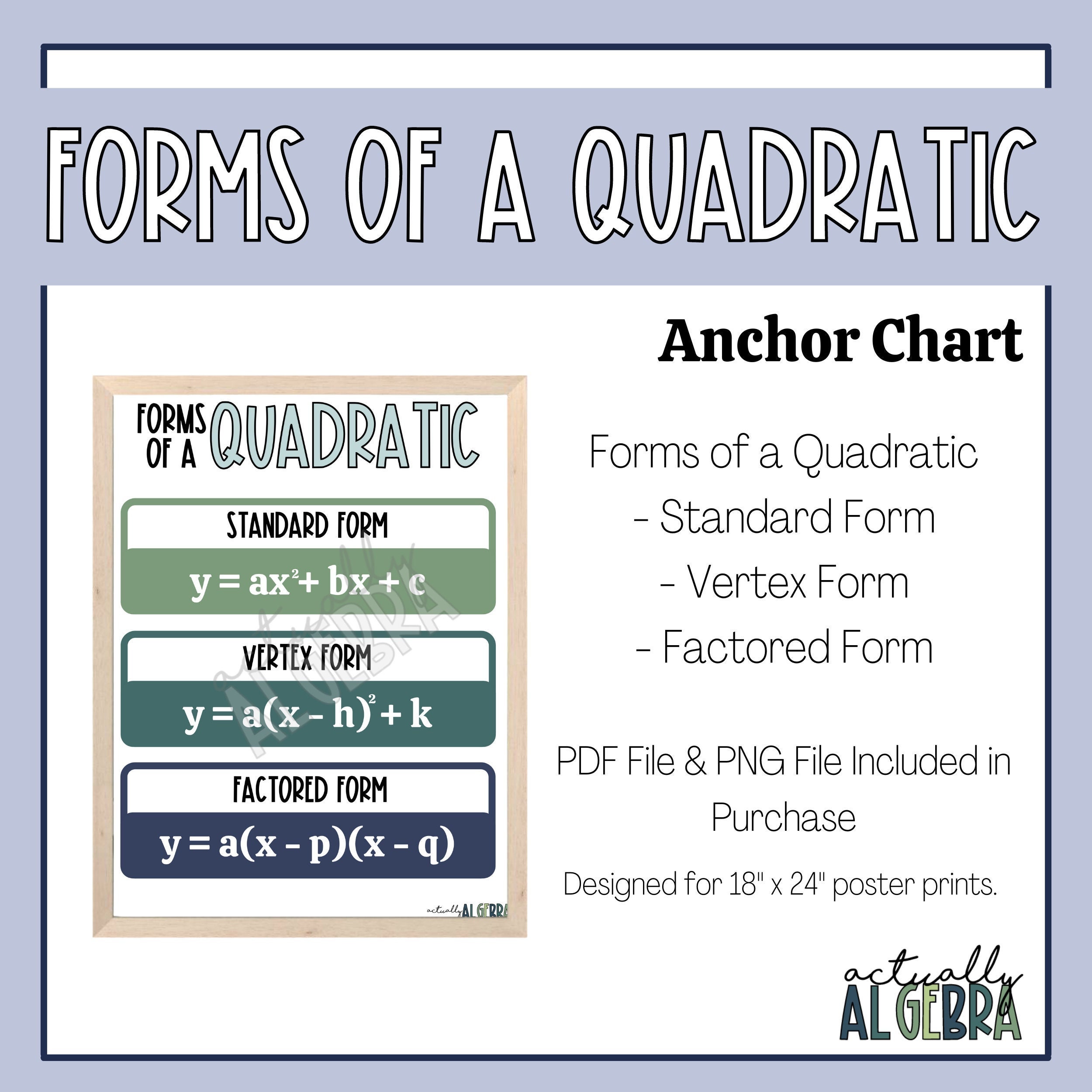 Forms of a Quadratic Anchor Chart Algebra I | Etsy