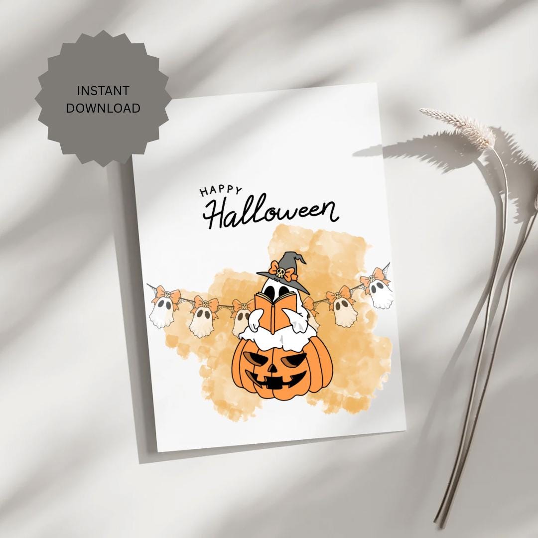 Cute “happy Halloween” Printable Greeting Card, Gift for Her or Him ...