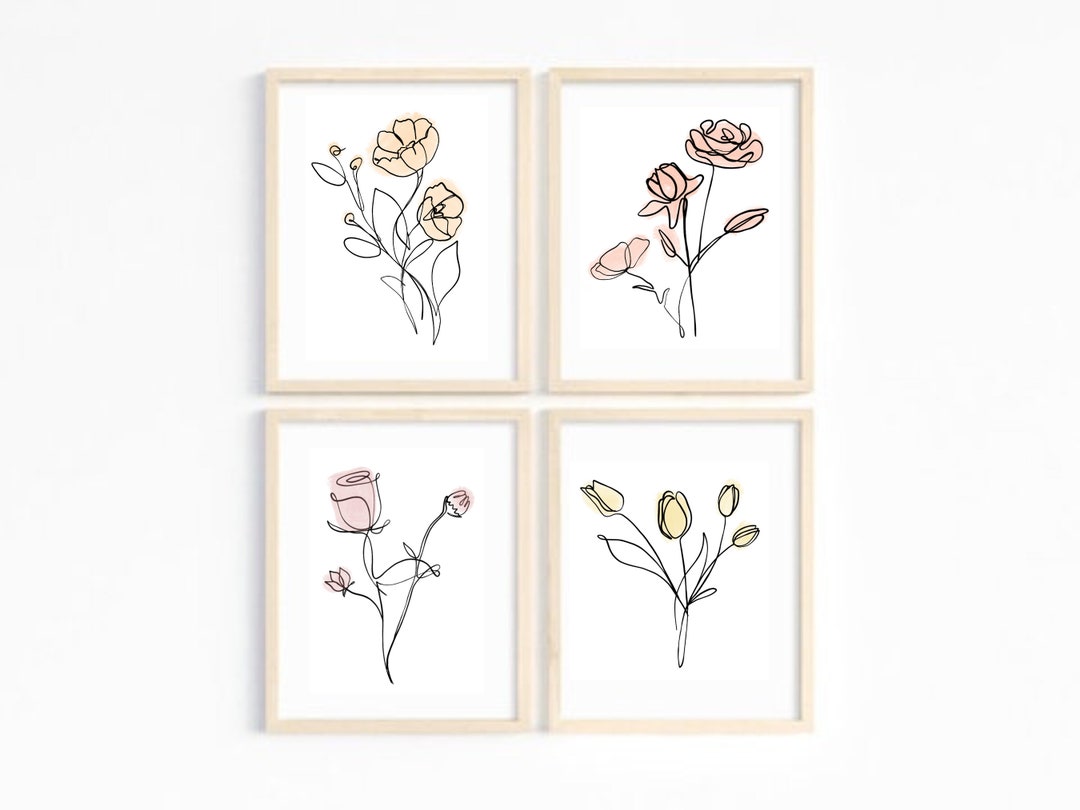 Ine Art With Watercolour Flowers Print Set of 4, Gallery Wall Set ...