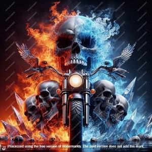 Outlaw Biker Skull, Flaming Wings, Instant Download, Digital Graphics ...