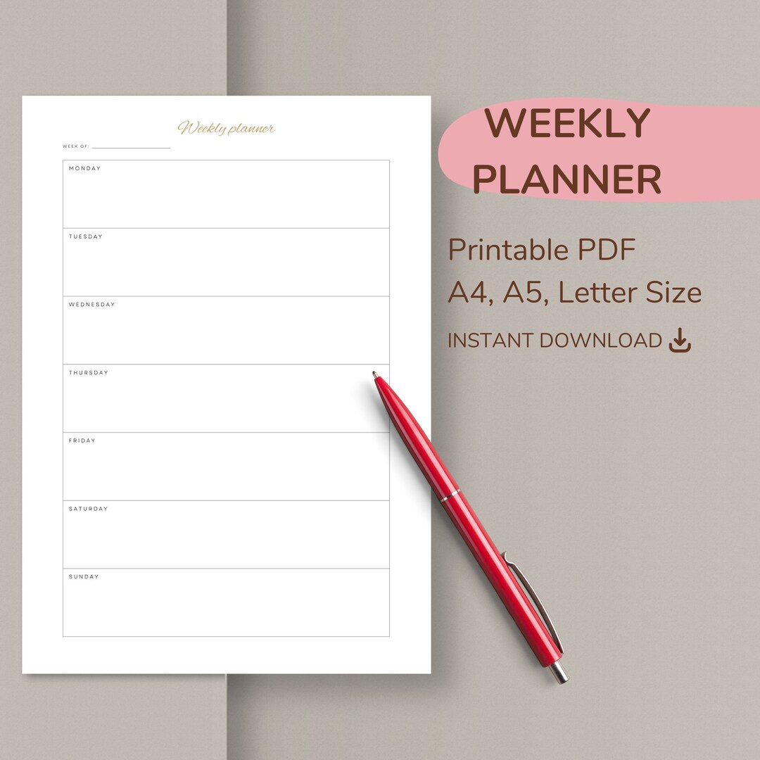 Weekly Planner Printable Weekly Task List PDF A5 Letter A4 - Etsy