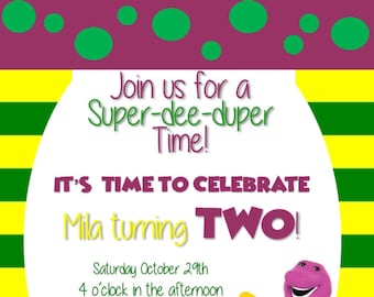 Barney Party Kids Invitation Invitation Template Editable Canva Invite ...