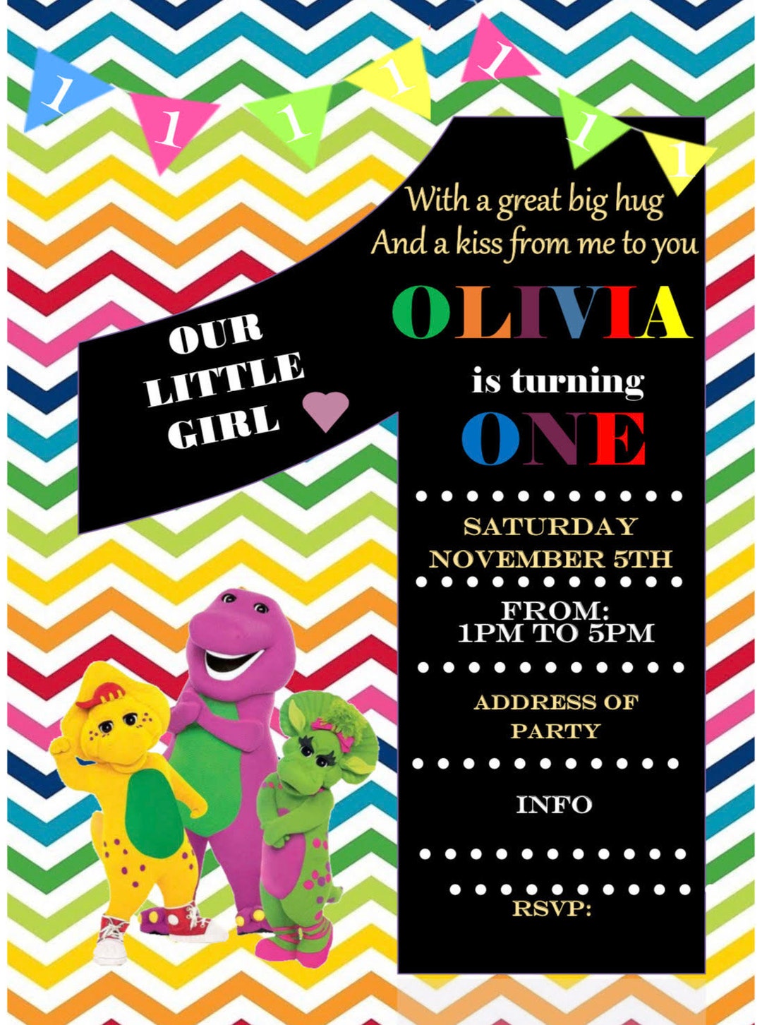 Barney Inspired Invitation - Etsy