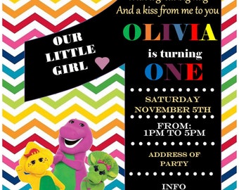 Barney Party Kids Invitation | Invitation Template | Editable Canva ...