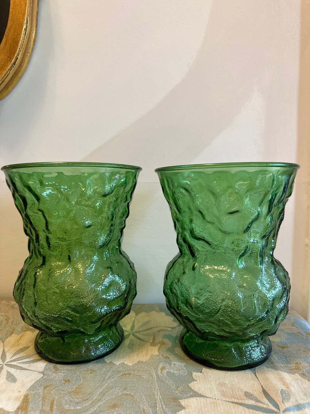 Crinkle Glass Vintage Green Vases - Etsy