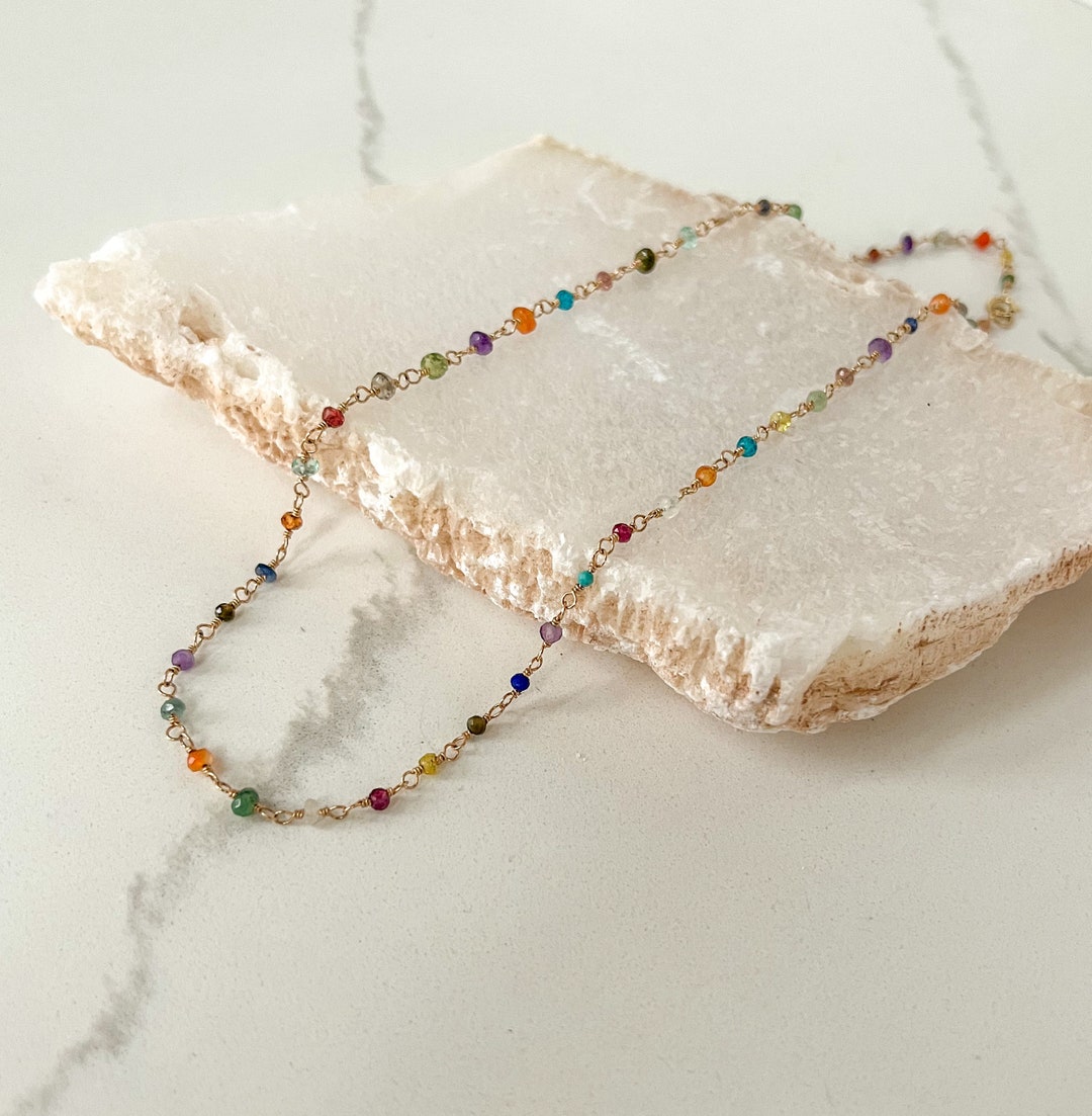 14k Yellow Gold Filled Multi Color Gemstone Chain, Gemstone Bead Wire ...