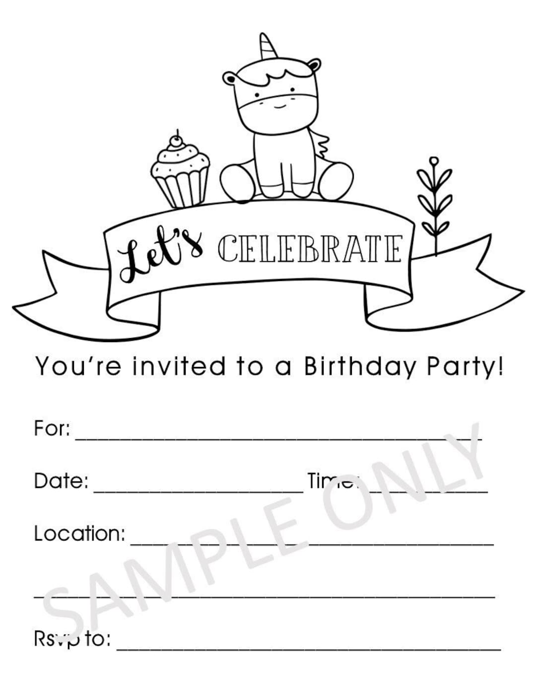 INSTANT DOWNLOAD- Printable Fill-in Birthday Invitation- Unicorn - Etsy