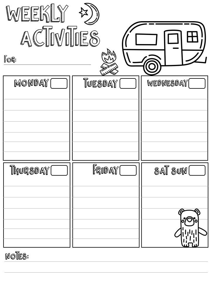 HAPPY CAMPER Printable Weekly Activity Chart - Etsy