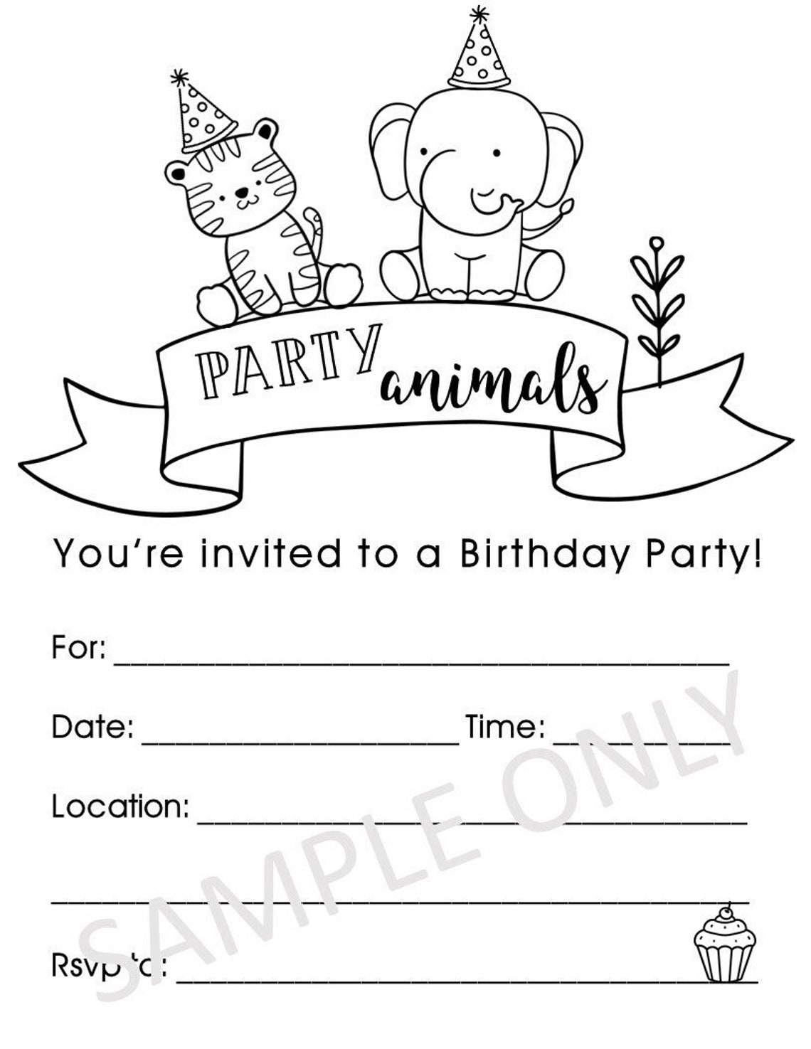 INSTANT DOWNLOAD- Printable Fill-in Birthday Invitation- Party Animals ...