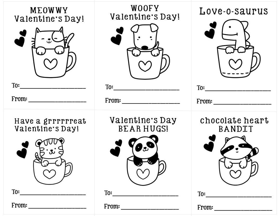 INSTANT DOWNLOAD- Printable Fill-in VALENTINES- Cute Animal Valentines ...