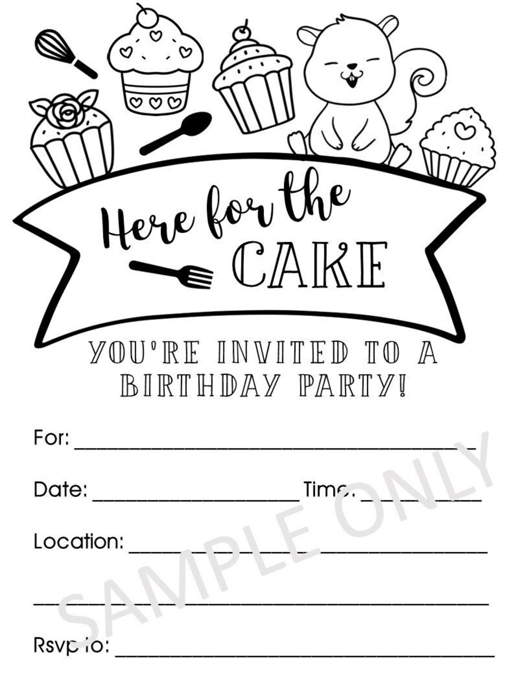 INSTANT DOWNLOAD- Printable Fill-in Birthday Invitation- Here for the ...
