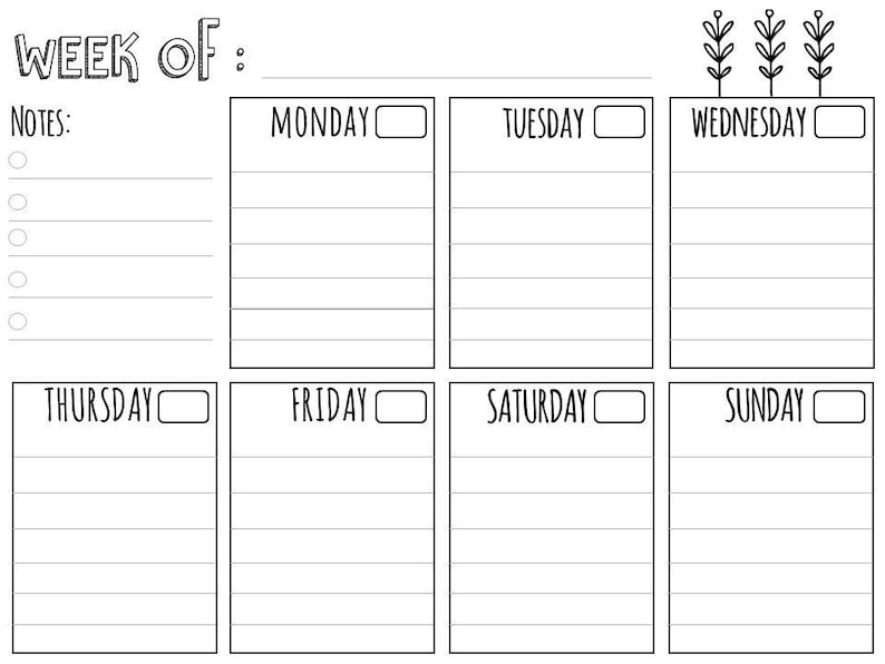 Printable Weekly Planner Sheet- Printable Calendar - Etsy