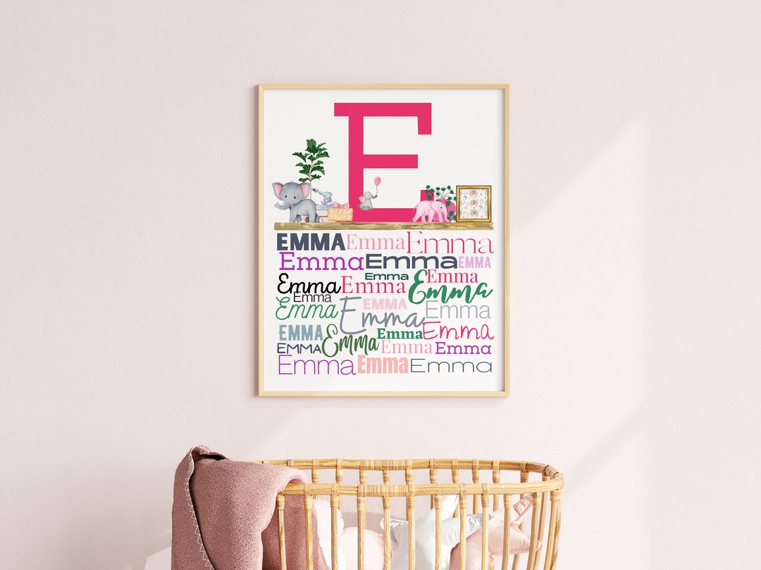 Custom Elephant Nursery Print, Baby Girl Elephant Decor, Pink Elephant ...