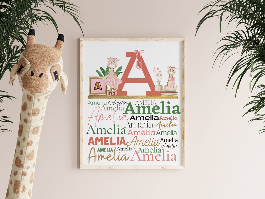 Custom Pink Giraffe Wall Decor, Girl Safari Art Print, Baby Girl ...