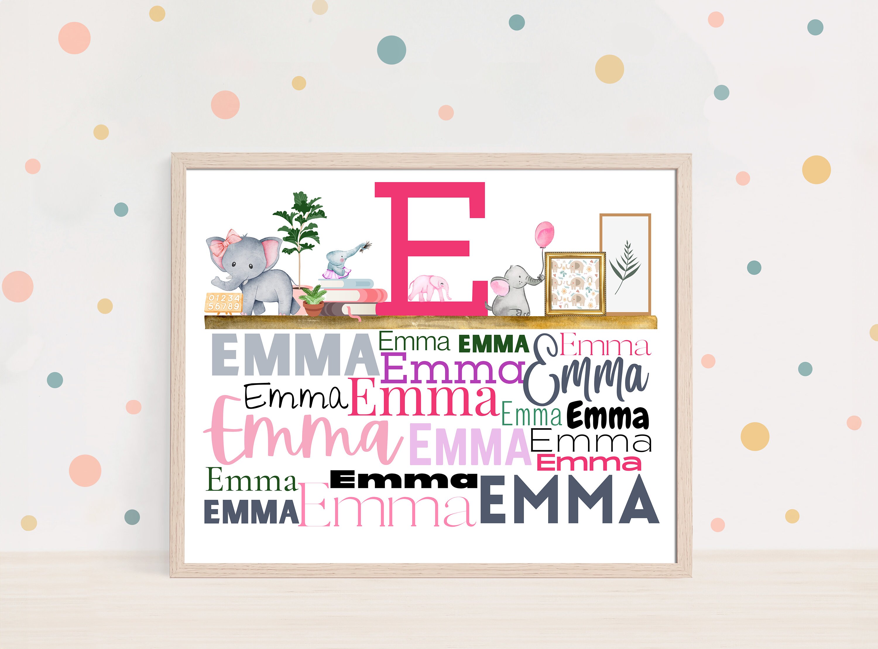 Custom Elephant Nursery Print, Baby Girl Elephant Decor, Pink Elephant ...