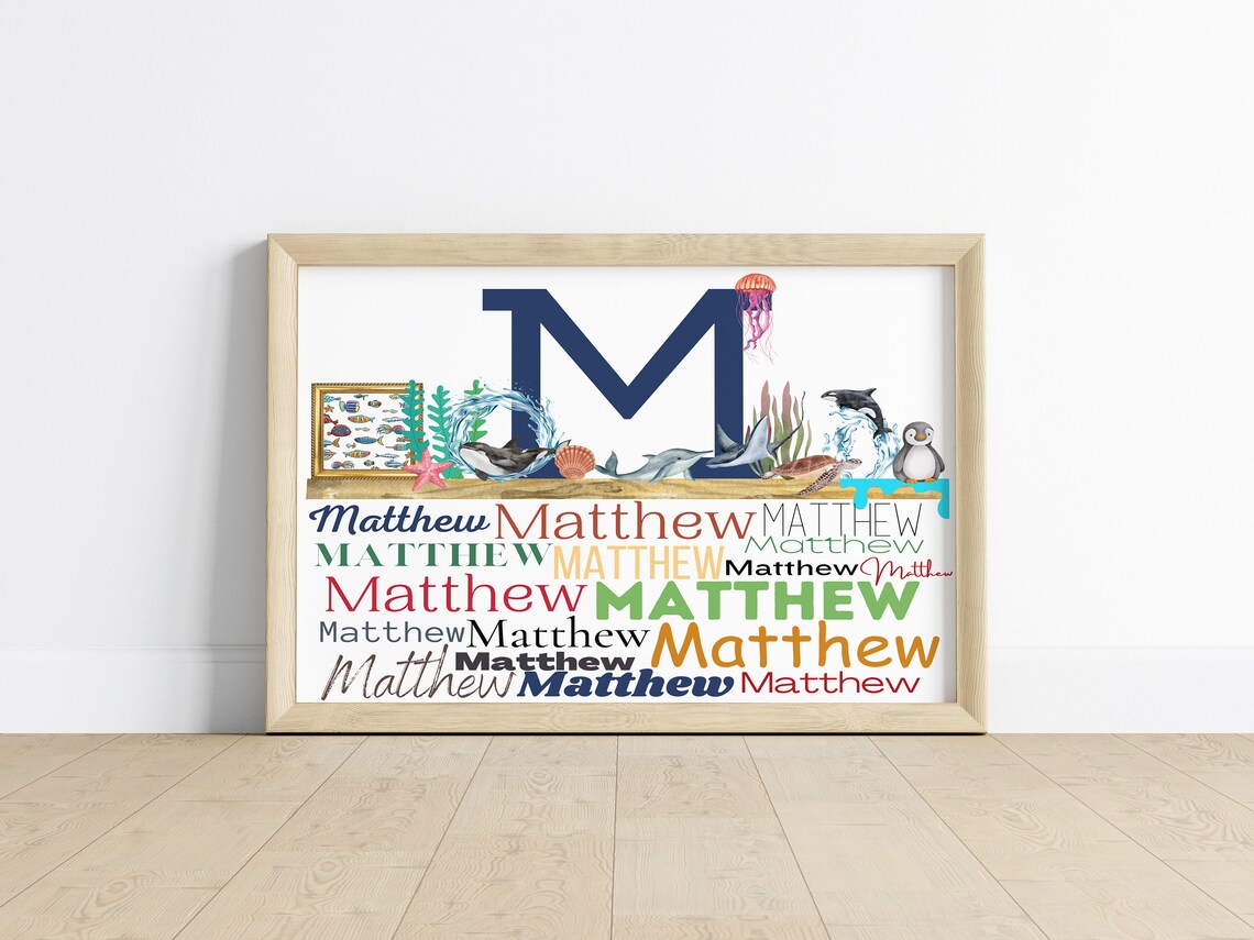 Custom Sea Life Nursery Print, Boy Marine Life Decor, Sea Life Name ...