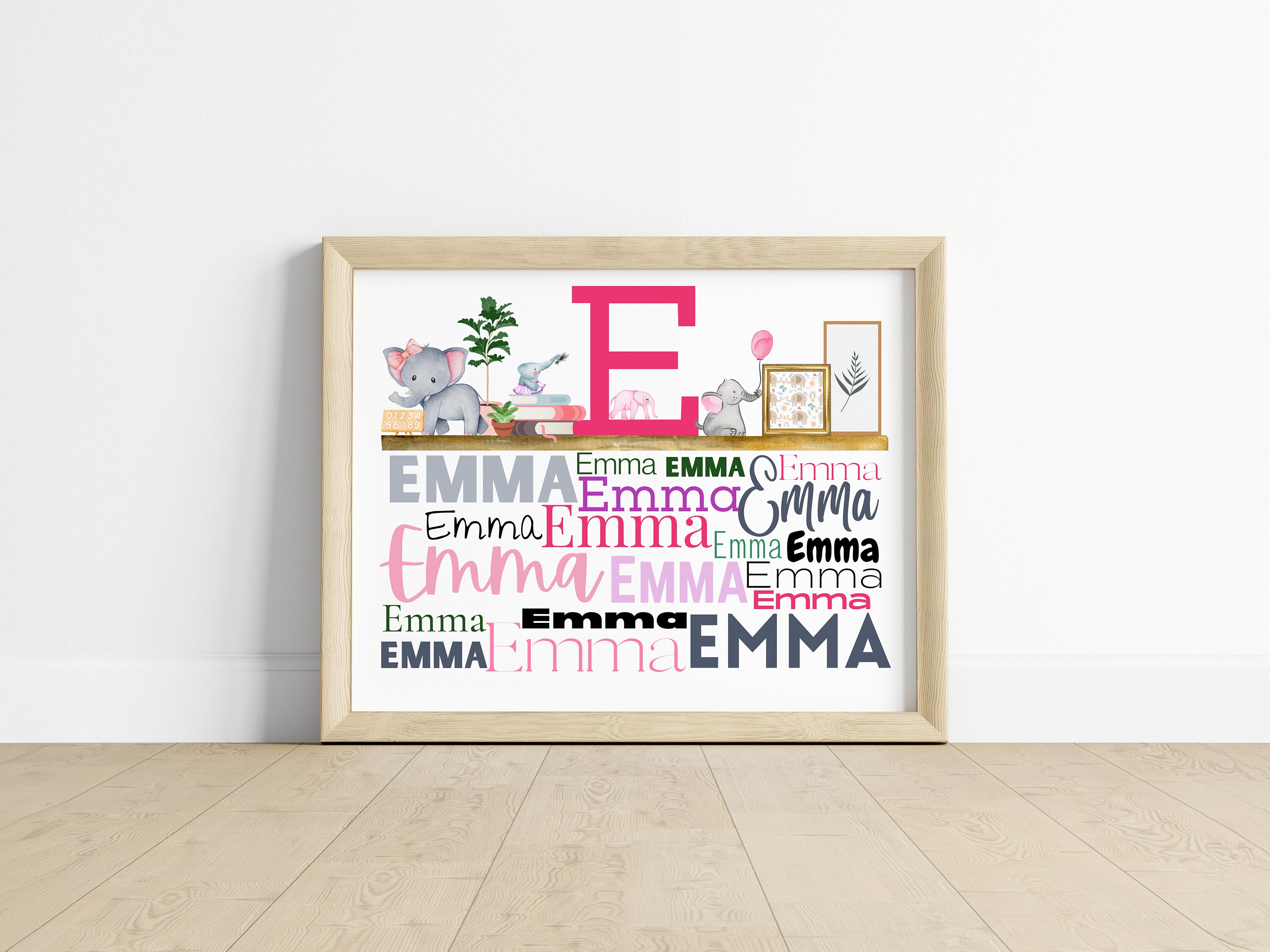Custom Elephant Nursery Print, Baby Girl Elephant Decor, Pink Elephant ...
