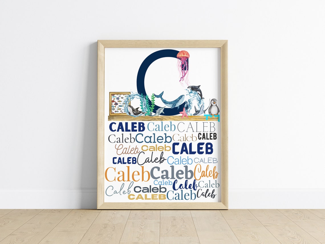 Custom Sea Life Nursery Print, Boy Marine Life Decor, Sea Life Name ...
