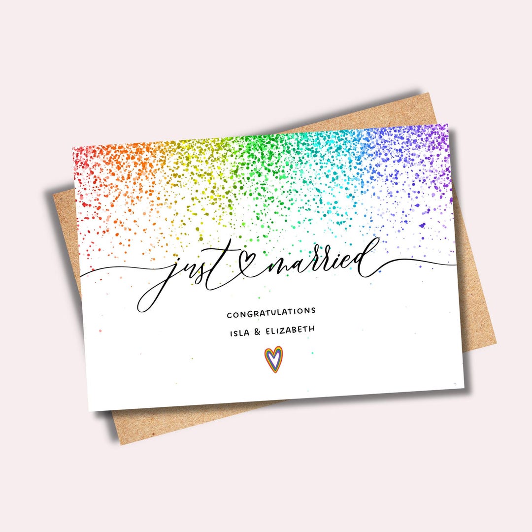 Personalized LGBTQ+ Wedding Card: Rainbow Design, Fine Linen - Etsy