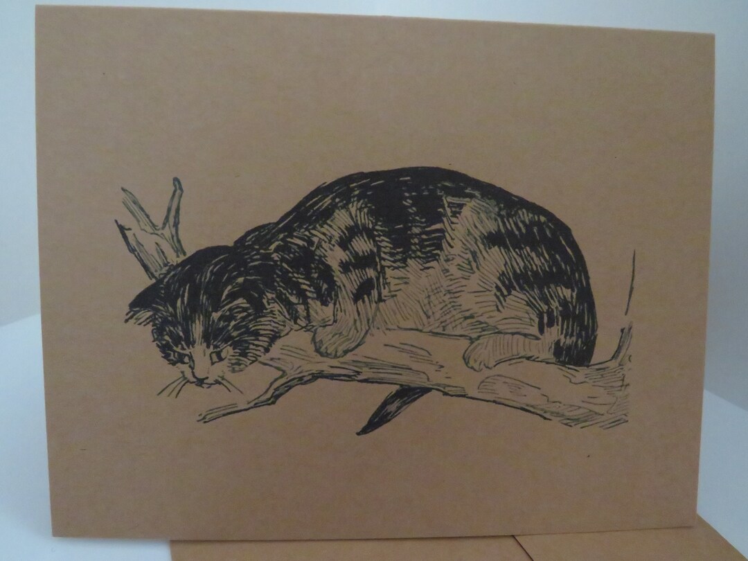 Cat Note Cards, 8 Vintage Tabby Cat Image Printed on Kraft Note Cards ...