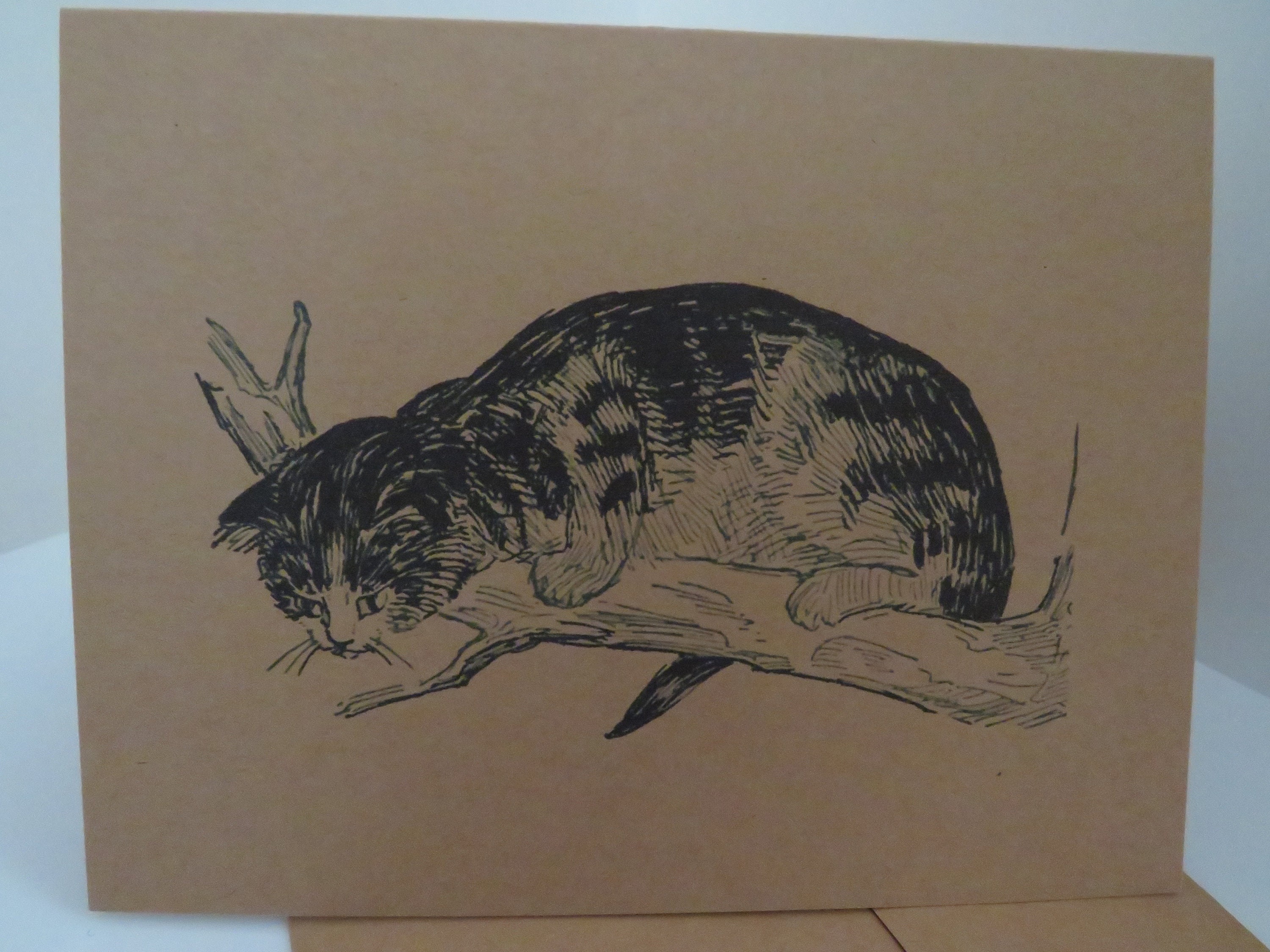 Cat Note Cards, 8 Vintage Tabby Cat Image Printed on Kraft Note Cards ...