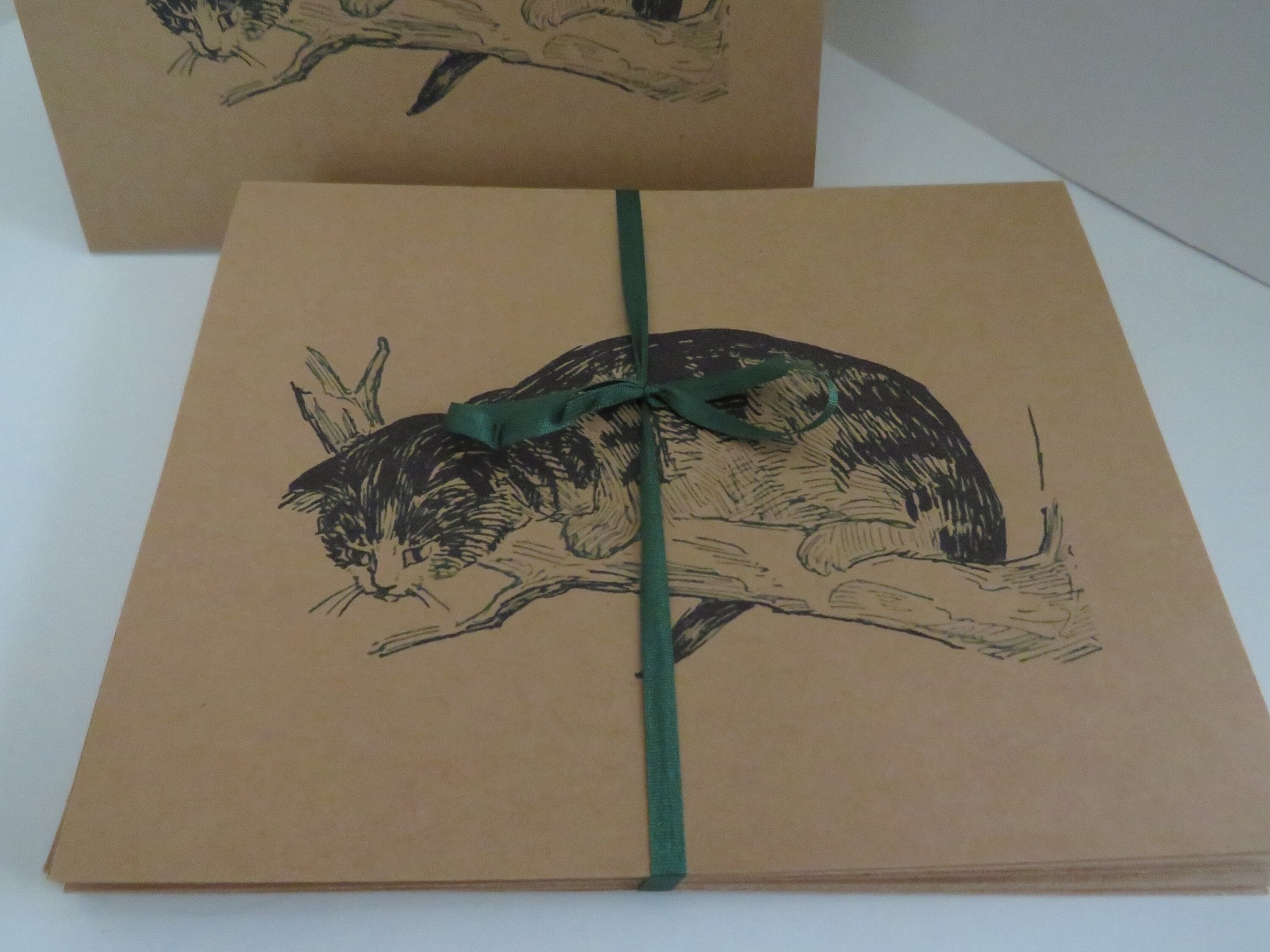 Cat Note Cards, 8 Vintage Tabby Cat Image Printed on Kraft Note Cards ...