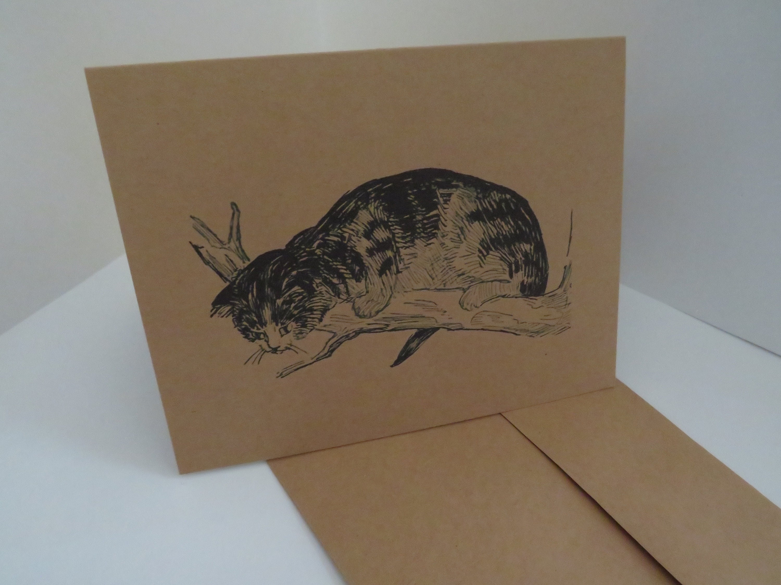 Cat Note Cards, 8 Vintage Tabby Cat Image Printed on Kraft Note Cards ...