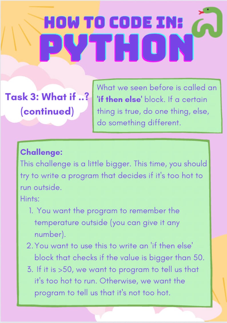 Python Kid’s Coding Worksheet / Tasksheet - Etsy Canada