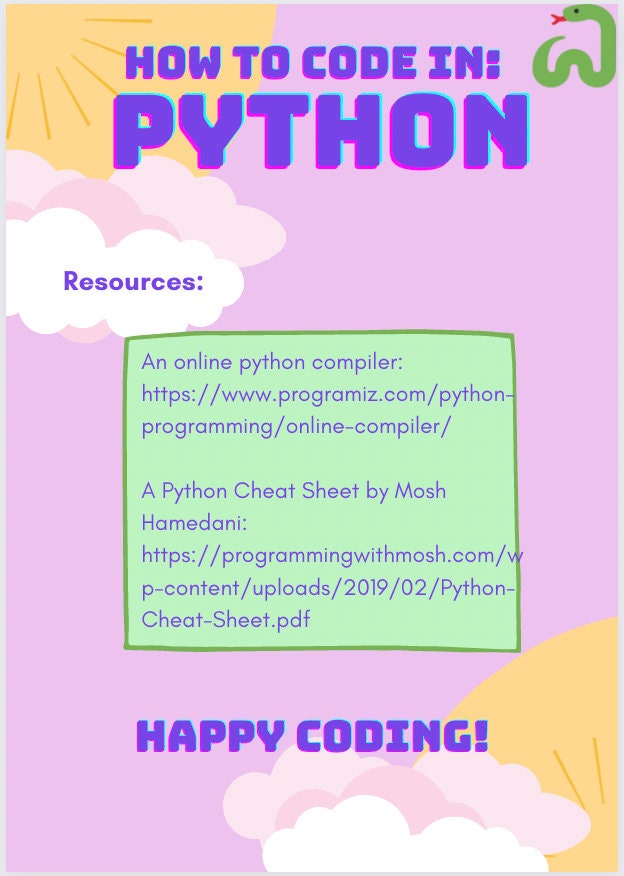 Python Kid’s Coding Worksheet / Tasksheet - Etsy