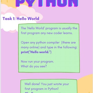 Python Kid’s Coding Worksheet / Tasksheet - Etsy Canada