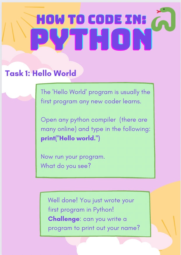 Python Kid’s Coding Worksheet / Tasksheet - Etsy