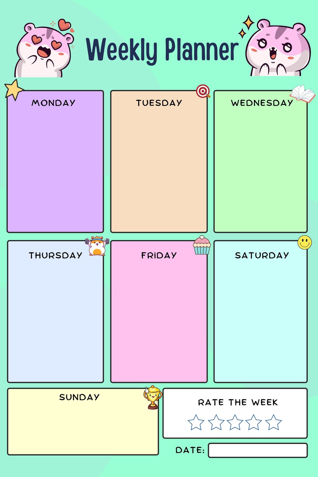 Cute Weekly Planner. Digital PDF. - Etsy