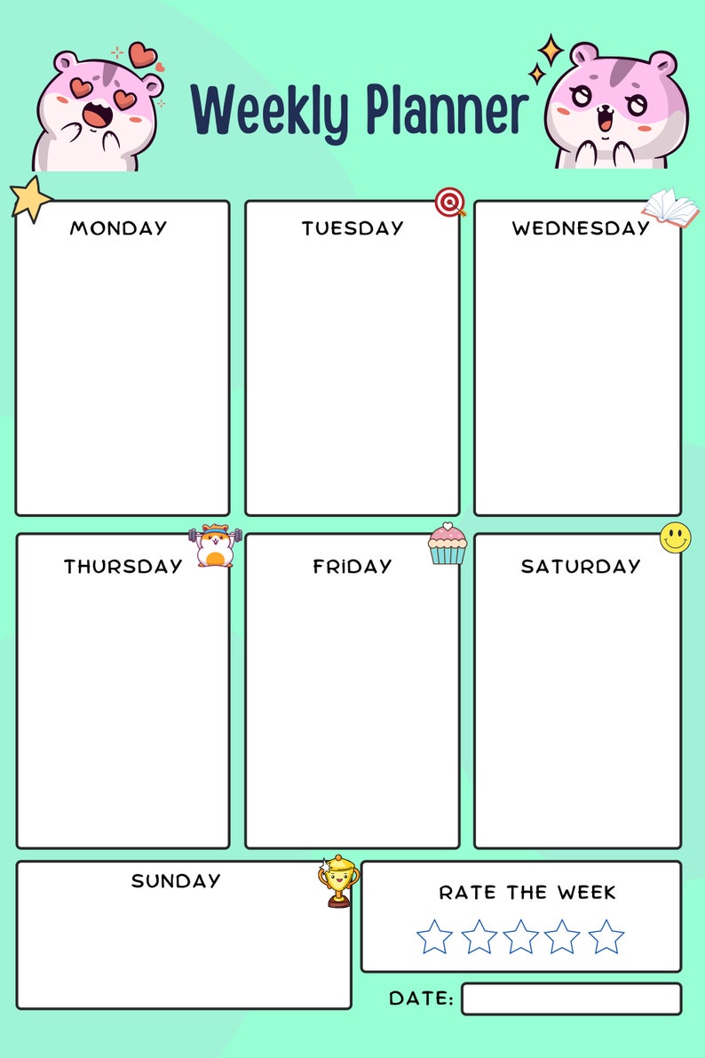 Cute Weekly Planner. Digital PDF. - Etsy