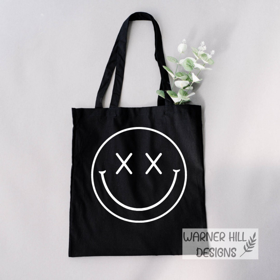 Smiley X Eyes Tote Bag, Reusable Bag, Smiley Face, Happy Face, Be Happy ...