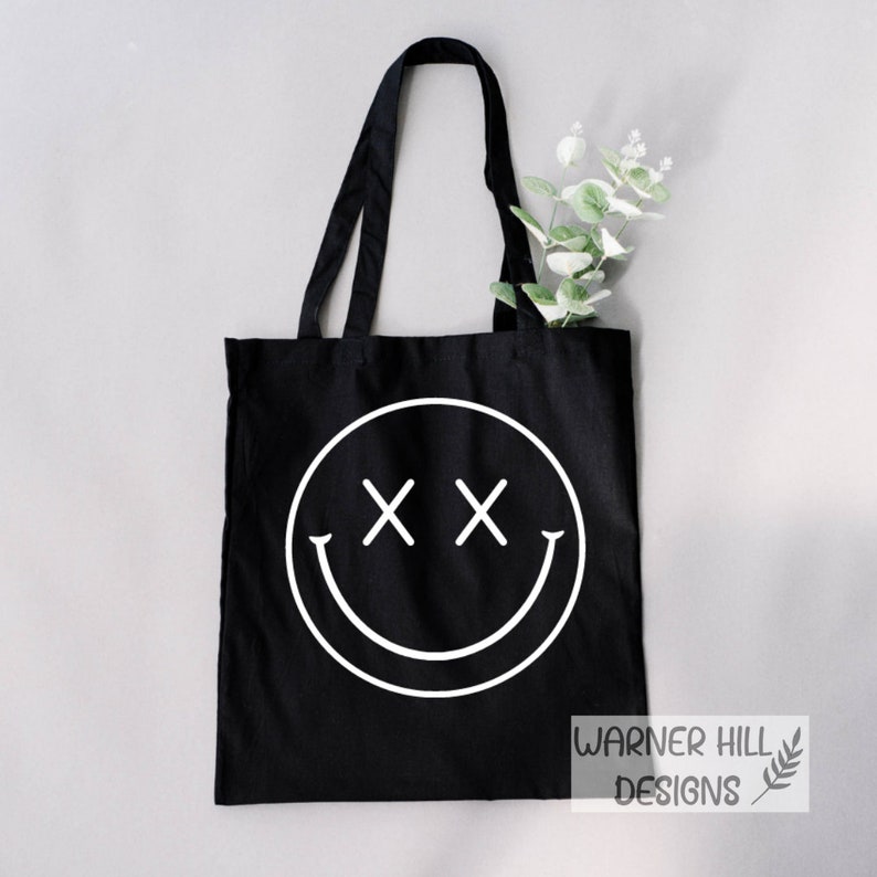 Smiley X Eyes Tote Bag, Reusable Bag, Smiley Face, Happy Face, Be Happy ...