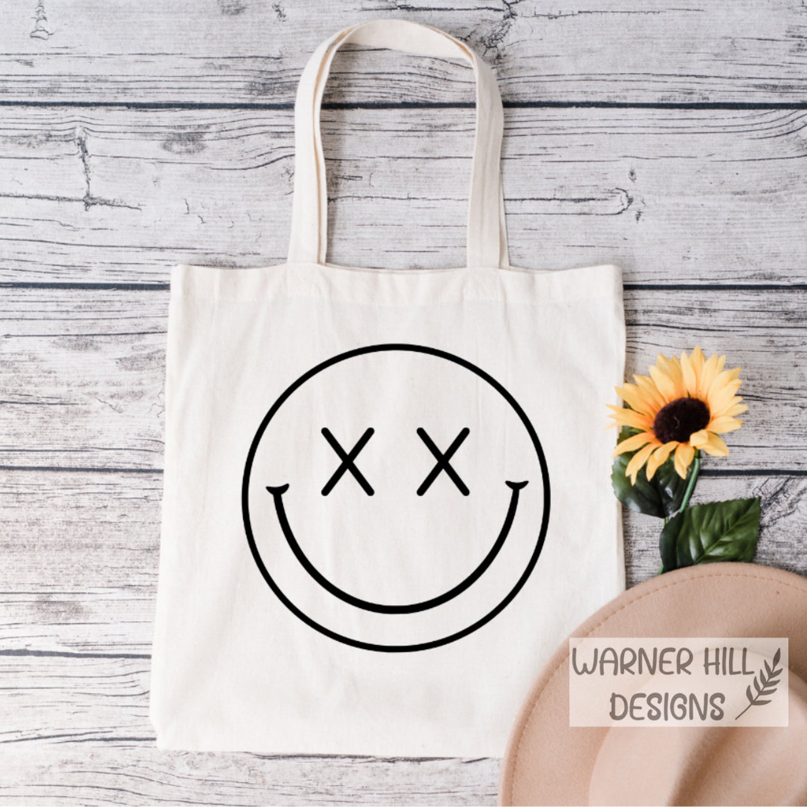 Smiley X Eyes Tote Bag, Reusable Bag, Smiley Face, Happy Face, Be Happy ...