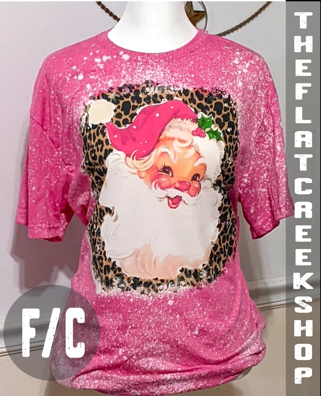 Christmas Santa Bleached T-shirt, Leopard Print Santa Christmas ...