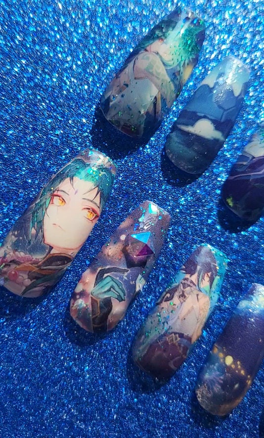 Xiao | Genshin Impact | Liyue | Sparkly Acrylic Press on Nails Set - Etsy